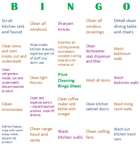 Cleaning Bingo Sheet for March - Homemaking Jewels